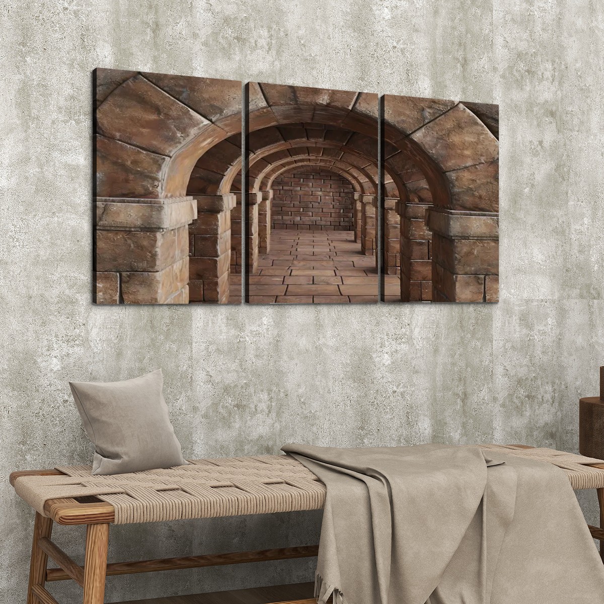 3 Panels Canvas Prints Wall Art Stone 3D hallway | eBay